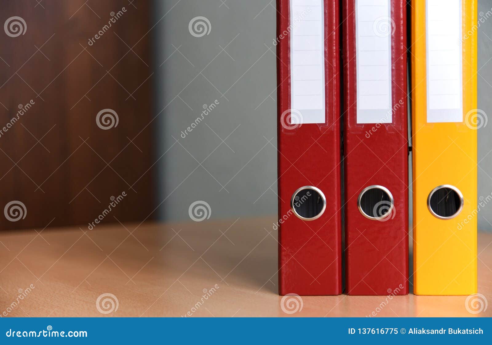 Large Color Folders for Documents on the Table in the Office, Close-up ...