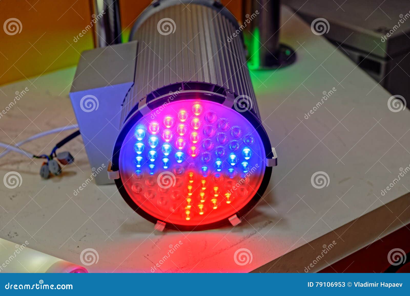 Large Colored Led Spotlight on the Table. Stock Image - Image of glass ...