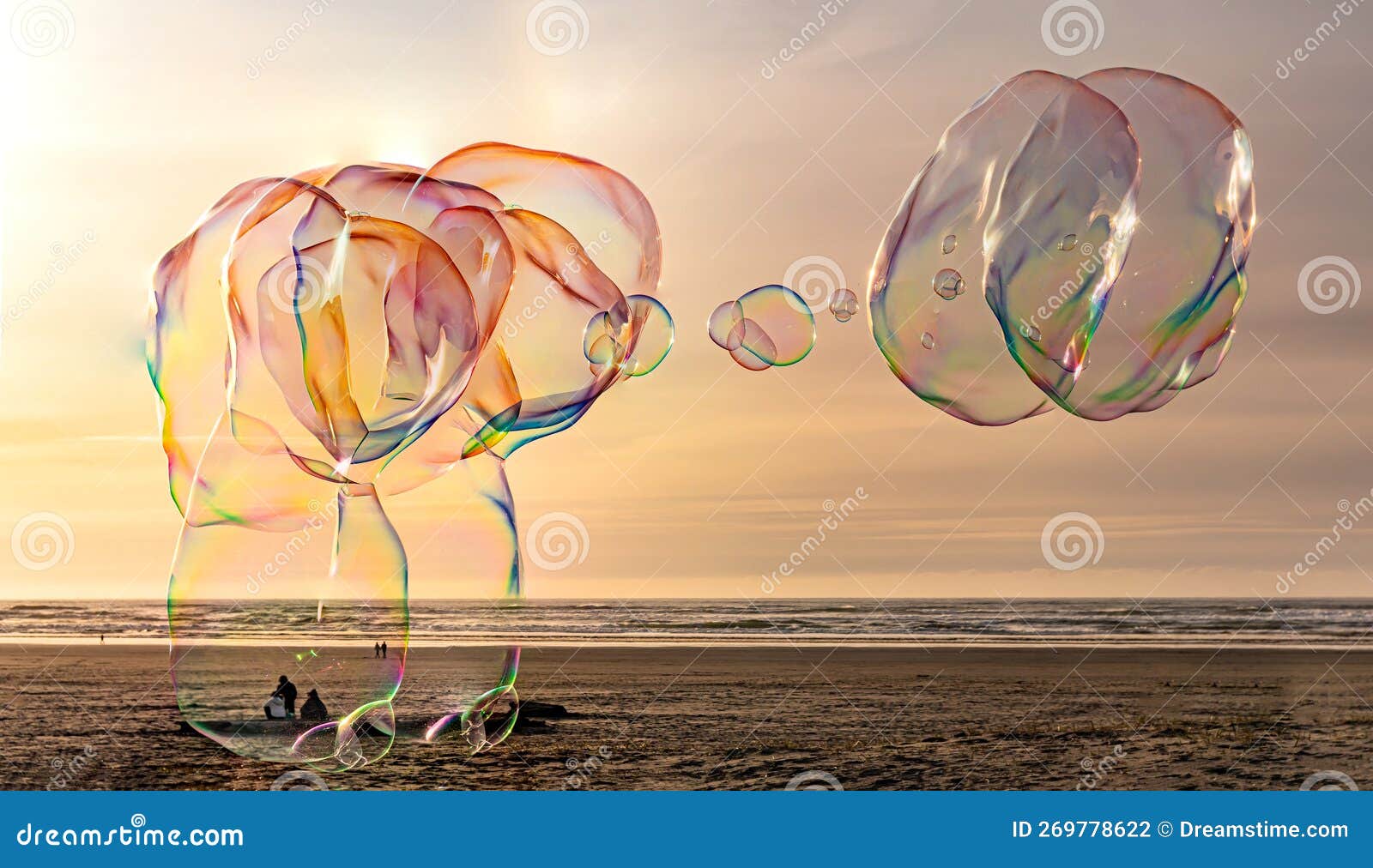 Sunlight Refracting through Large Colorful Bubbles on the Ocean Coast ...