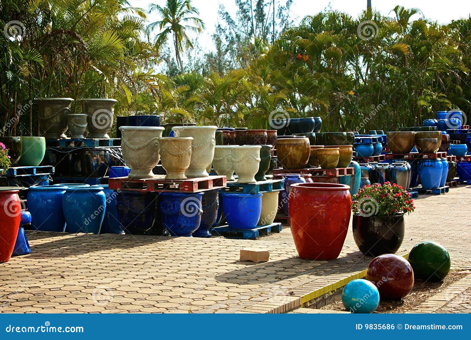 Large colorful pottery stock photo. Image of urns, trees - 9835686