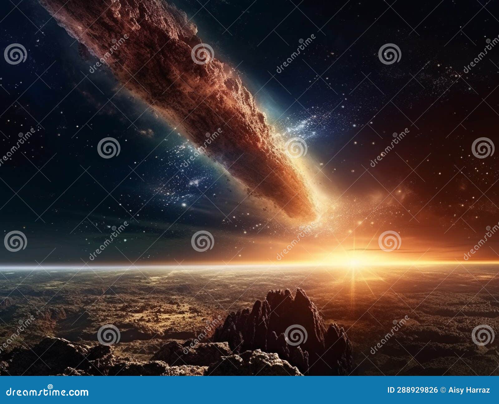 A Largest Comet Heading Across the Earth. Stock Illustration ...