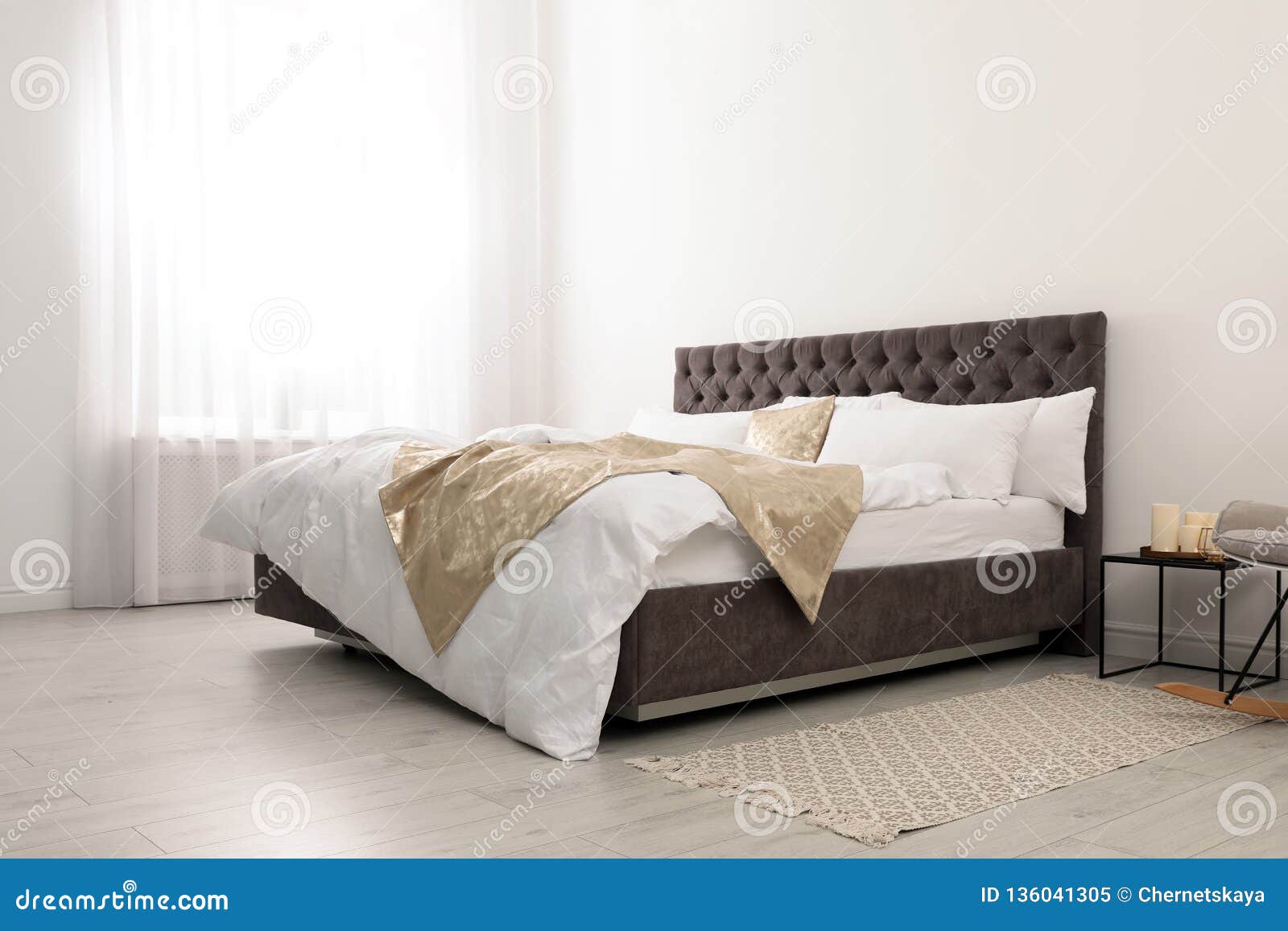 Large Comfortable Bed in Stylish Room. Stock Image - Image of floor ...