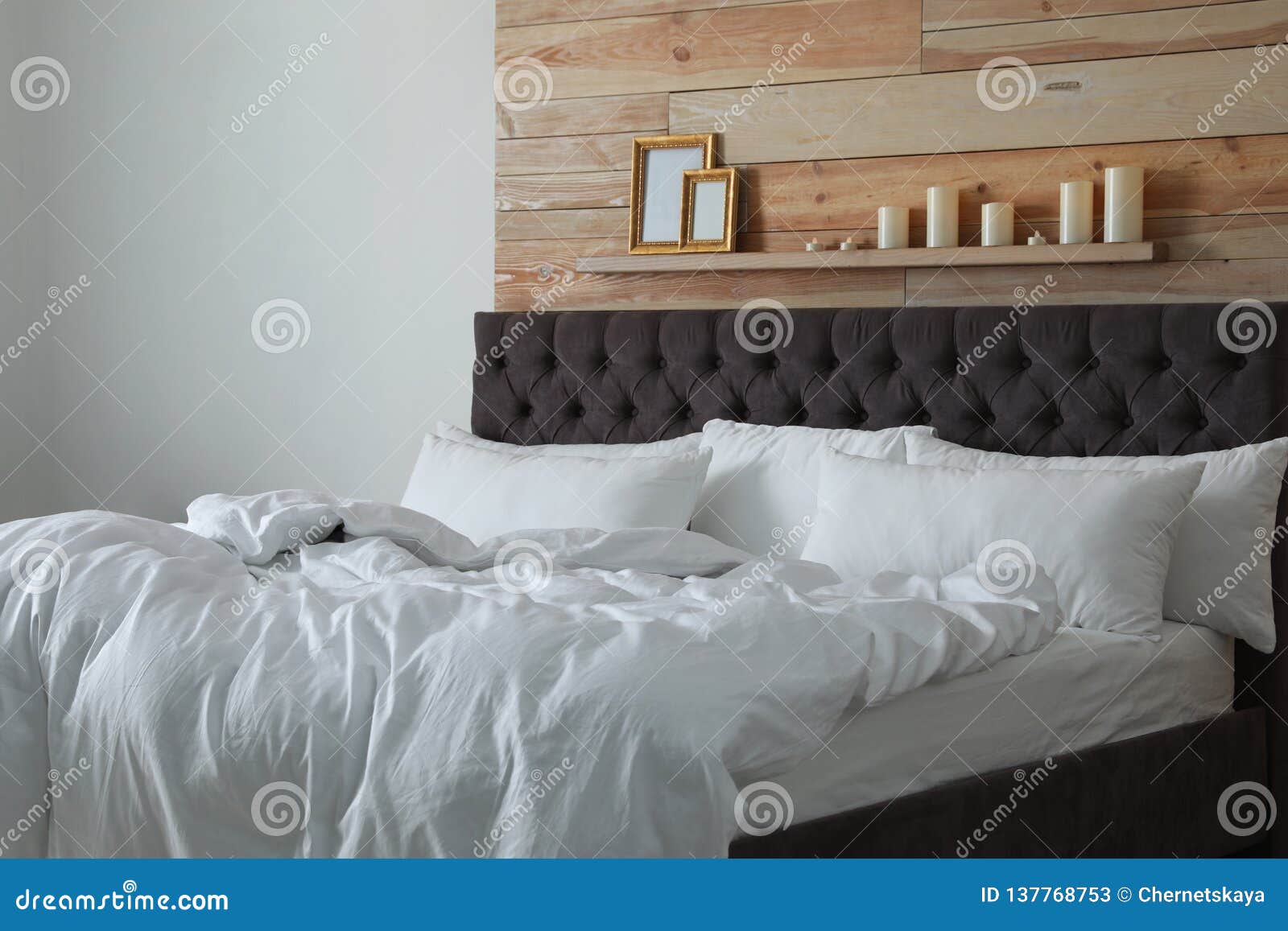 Large Comfortable Bed in Stylish Room. Stock Image - Image of bedroom ...