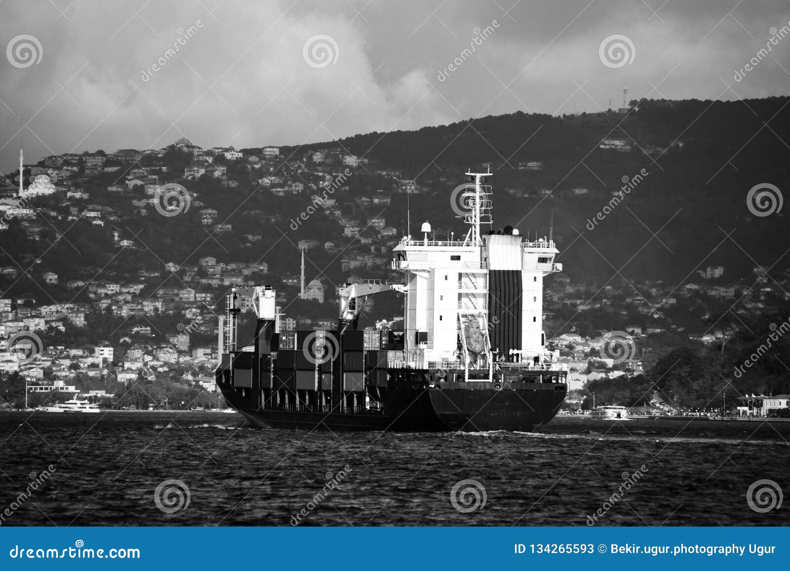 A Large Commercial Container Ship, Side View Stock Image - Image of ...