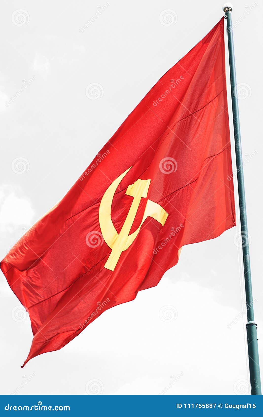 Large Communist Flags Floating In The Wind With A Blue Sky Background ...