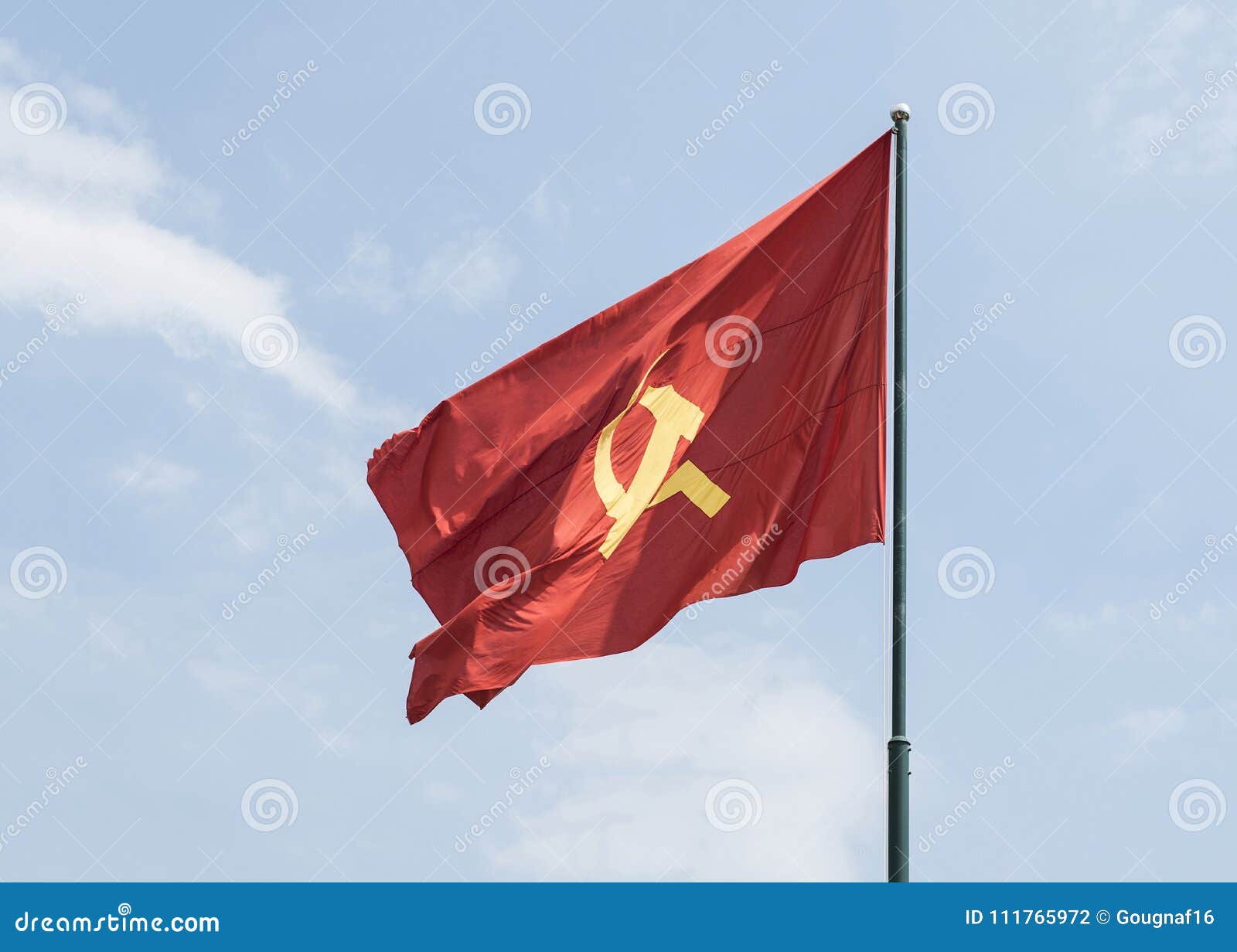 Large Communist Flag Floating in the Wind Stock Photo - Image of clouds ...