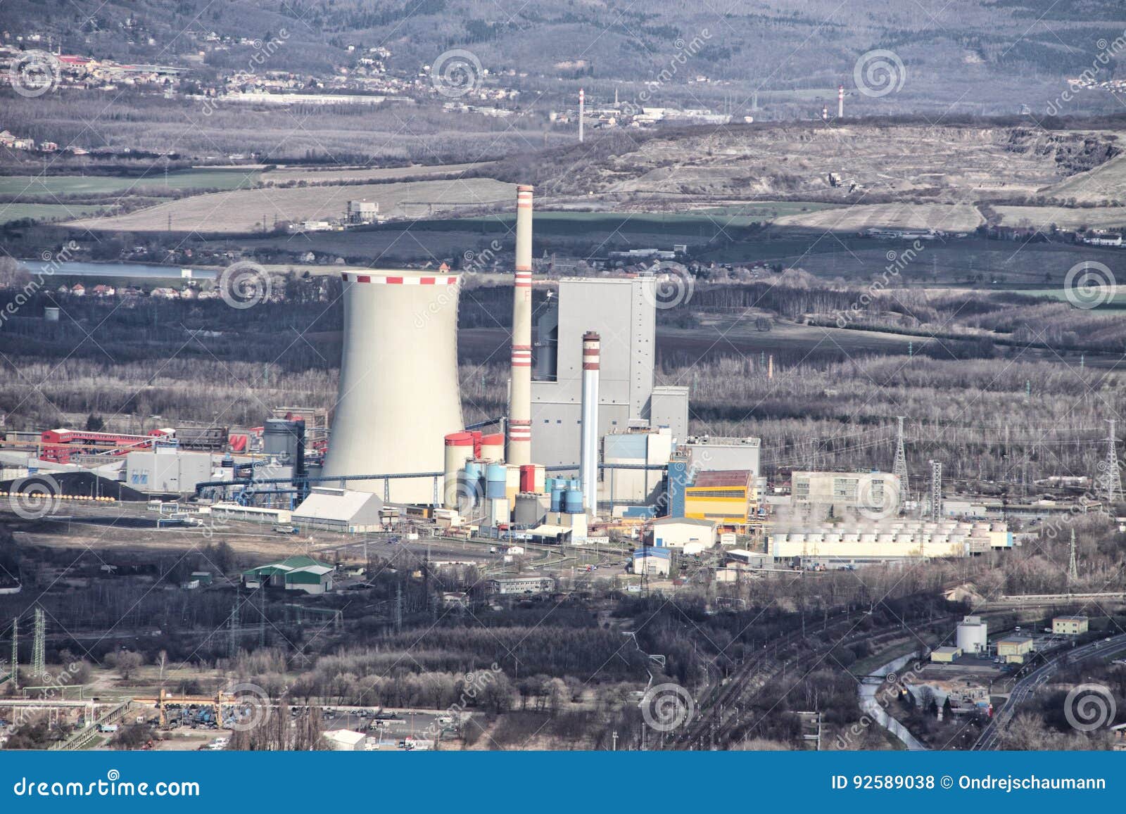 Large Complex of Power Station with Cooling Tower Stock Photo - Image ...