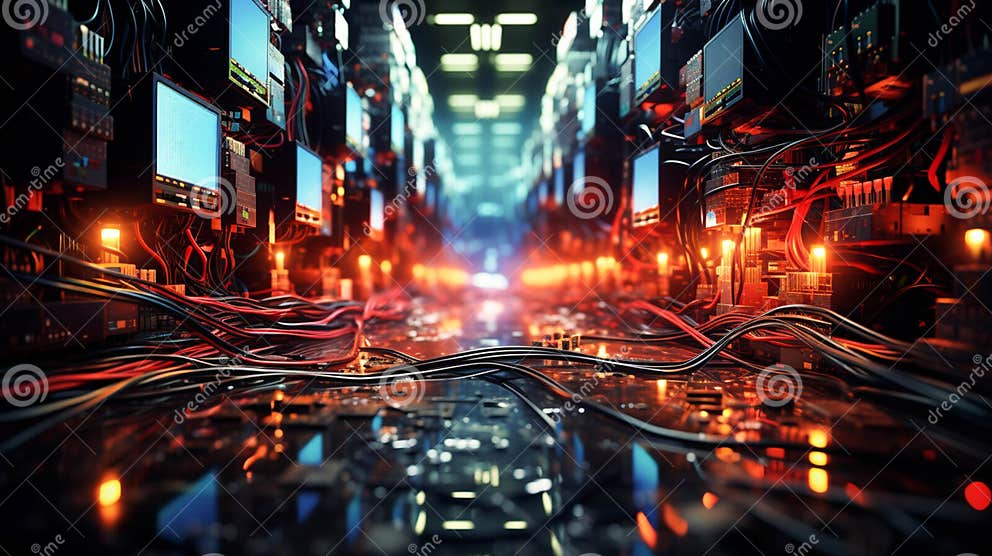 A Large Computer Room with a Lot of Wires Stock Image - Image of ...