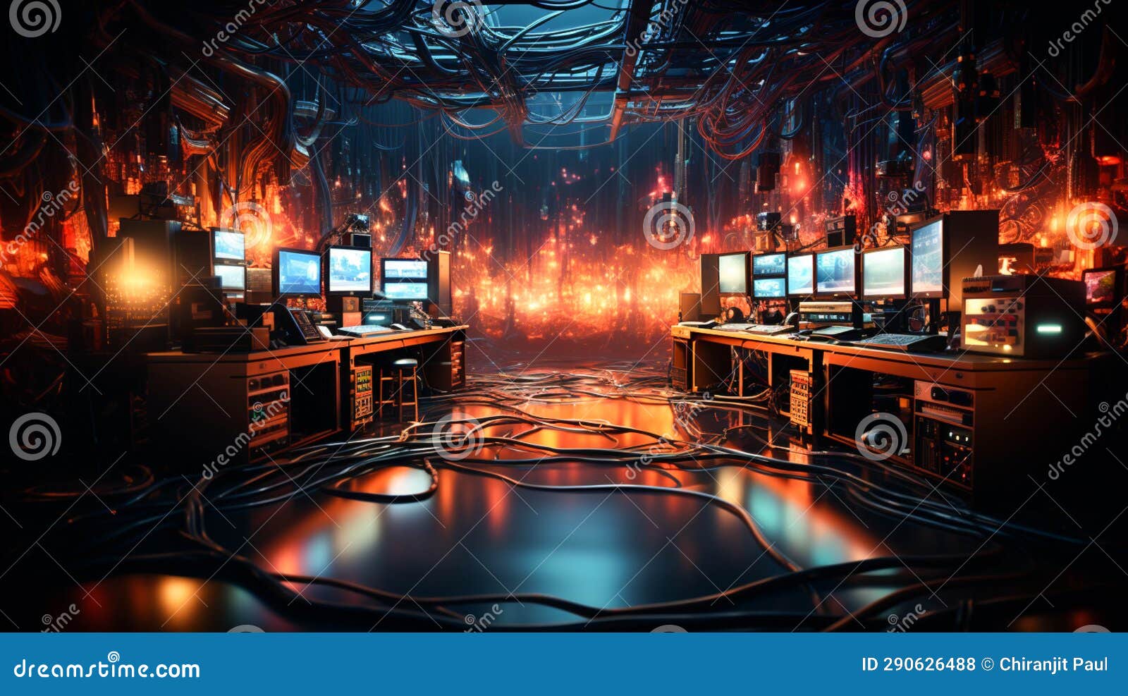A Large Computer Room with a Lot of Wires Stock Photo - Image of ...
