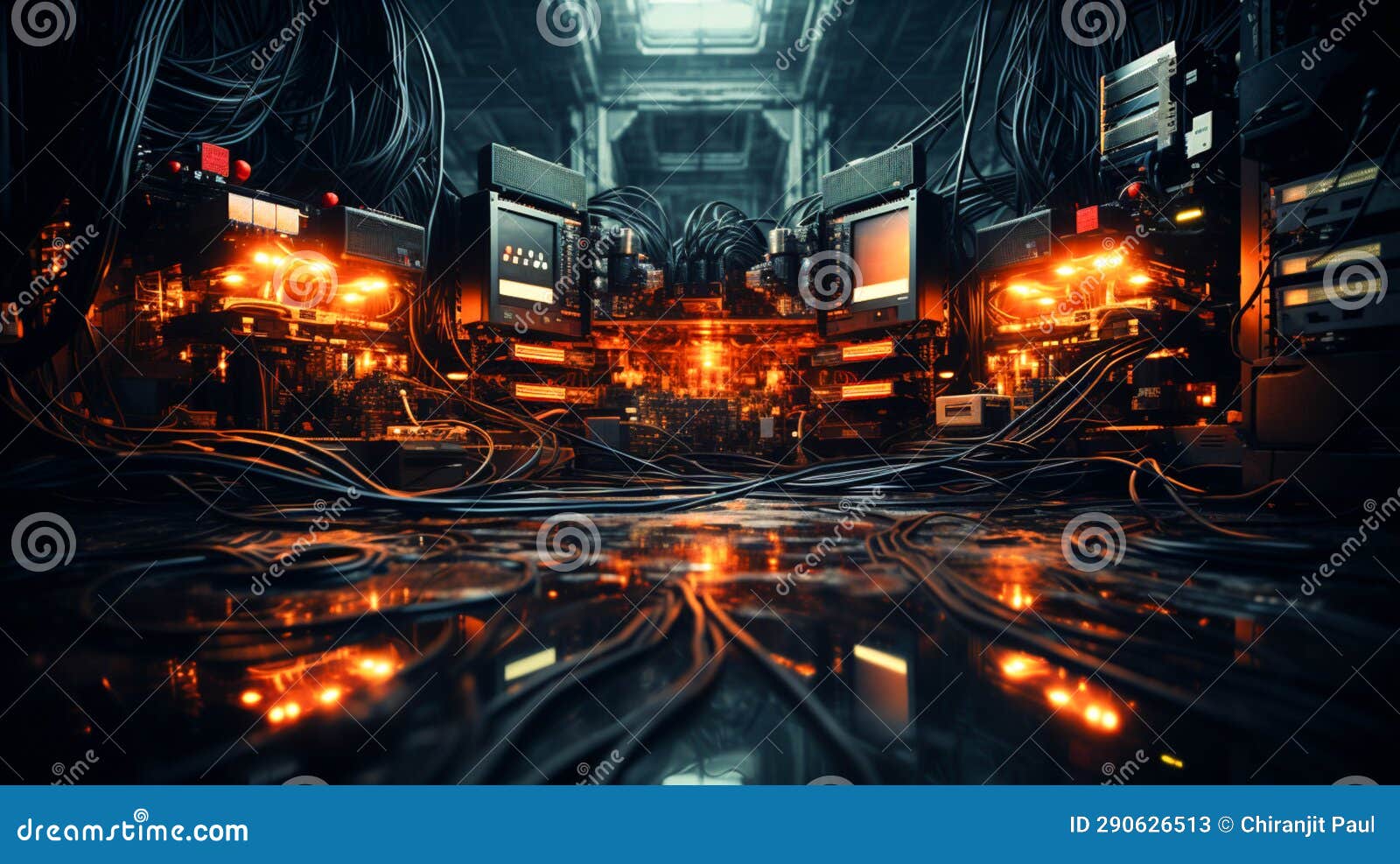 A Large Computer Room with a Lot of Wires Stock Image - Image of server ...