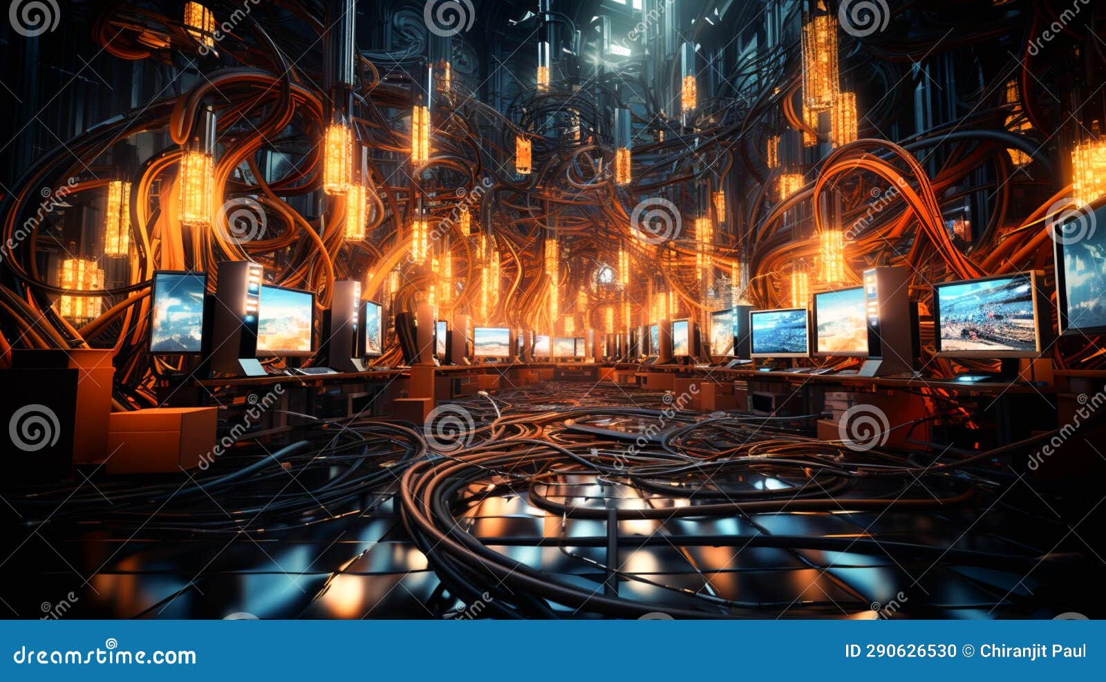 A Large Computer Room with a Lot of Wires Stock Photo - Image of server ...