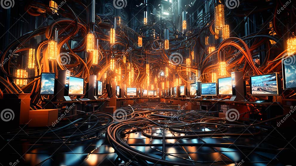 A Large Computer Room with a Lot of Wires Stock Photo - Image of server ...