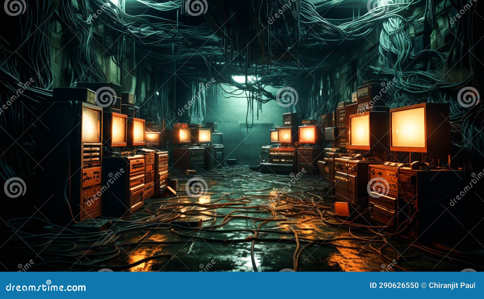 A Large Computer Room with a Lot of Wires Stock Photo - Image of center ...