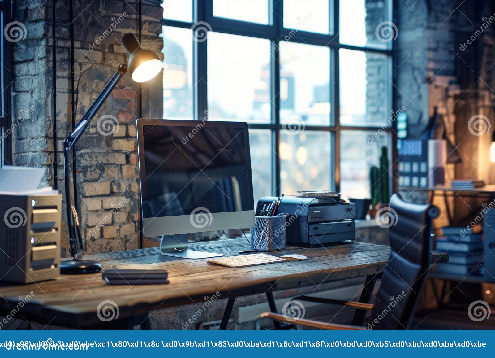 Large Computer Screen on Desk in Empty Modern Office Stock Illustration ...