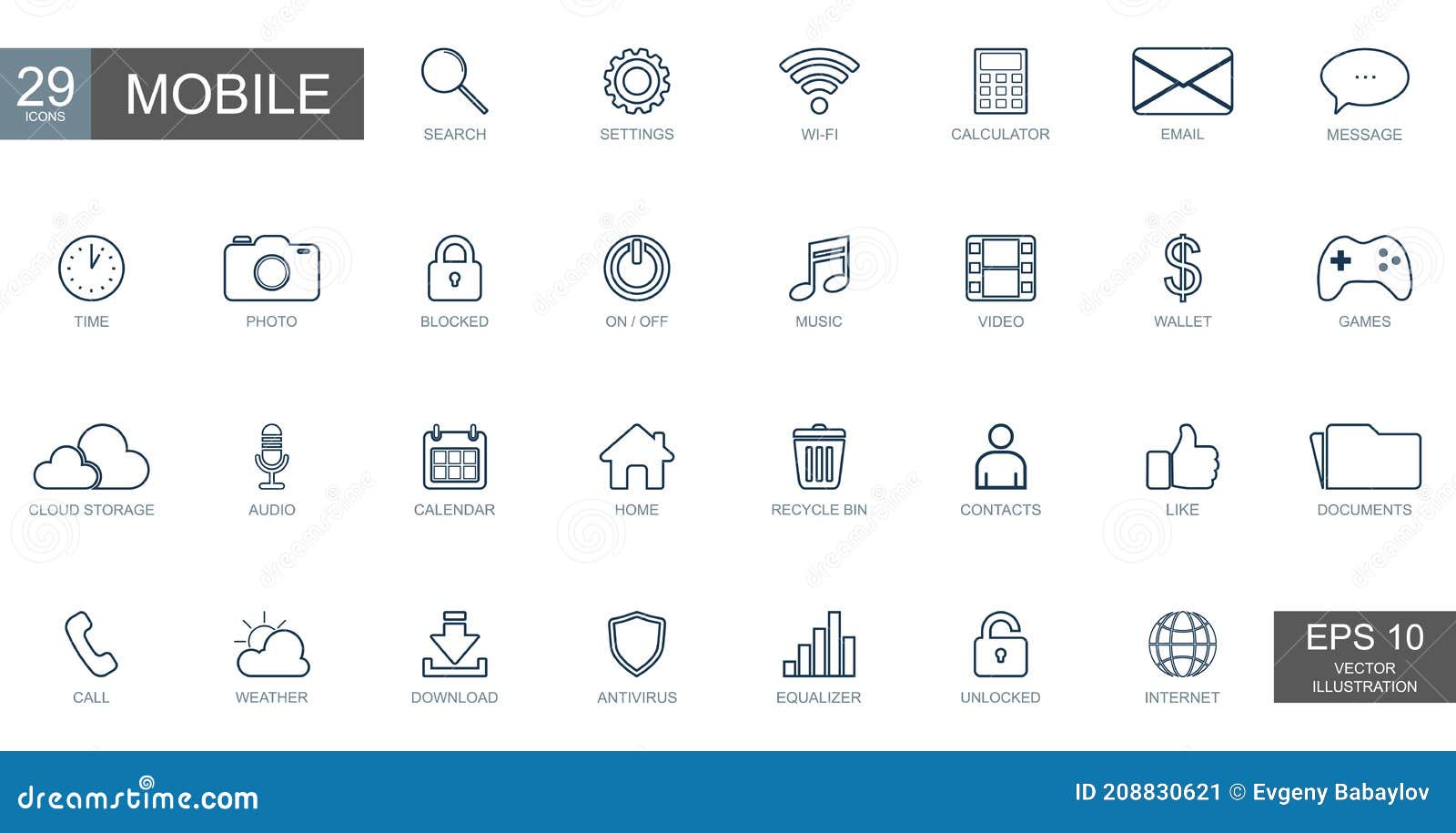 Large Conceptual Set of 29 Icons on the Theme of Mobile - Vector Stock ...