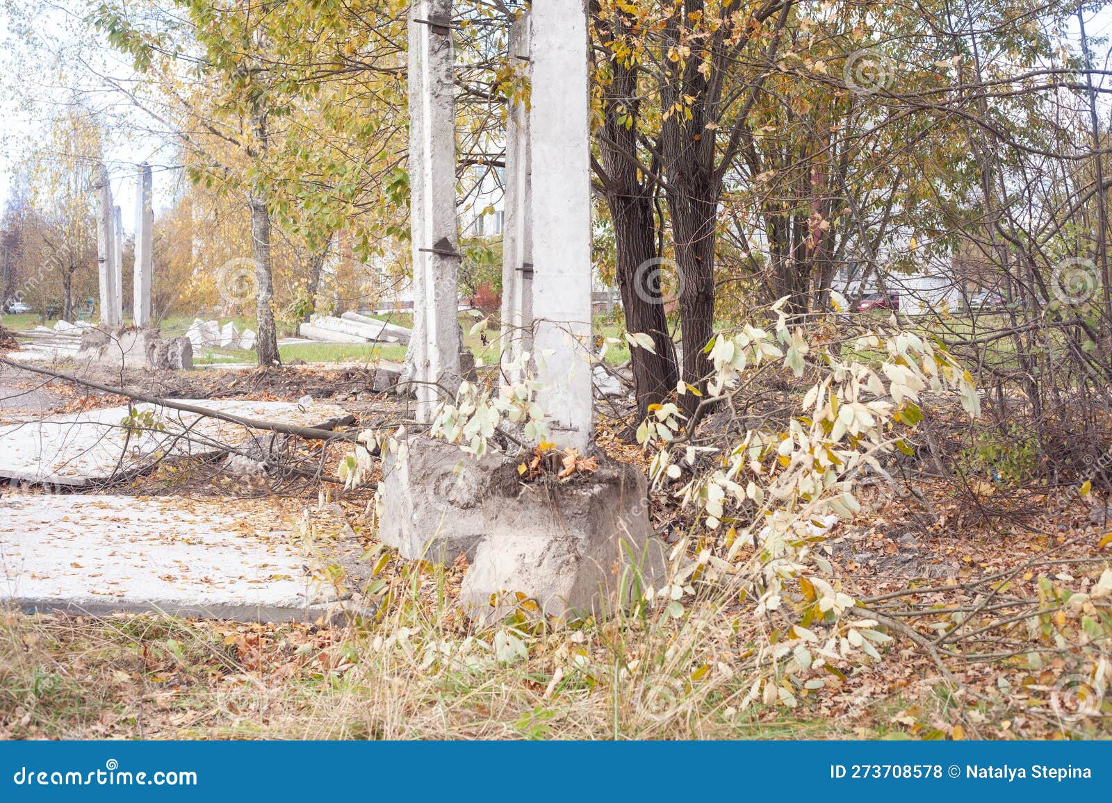 Large Concrete Pillars Pulled Out of the Ground with a Foundation ...