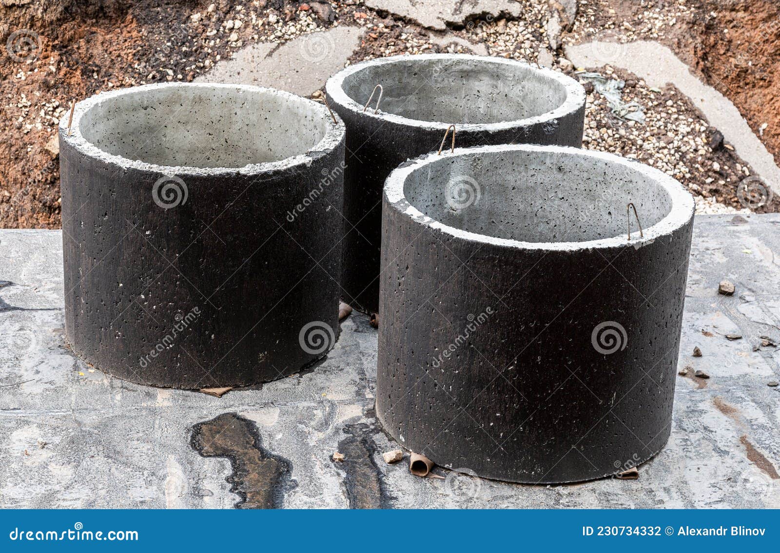 Large Concrete Rings on the Construction Site Stock Photo - Image of ...