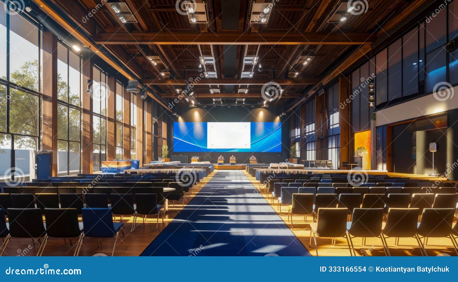 A Large Conference Room with Rows of Chairs and a Blue Carpet Stock ...