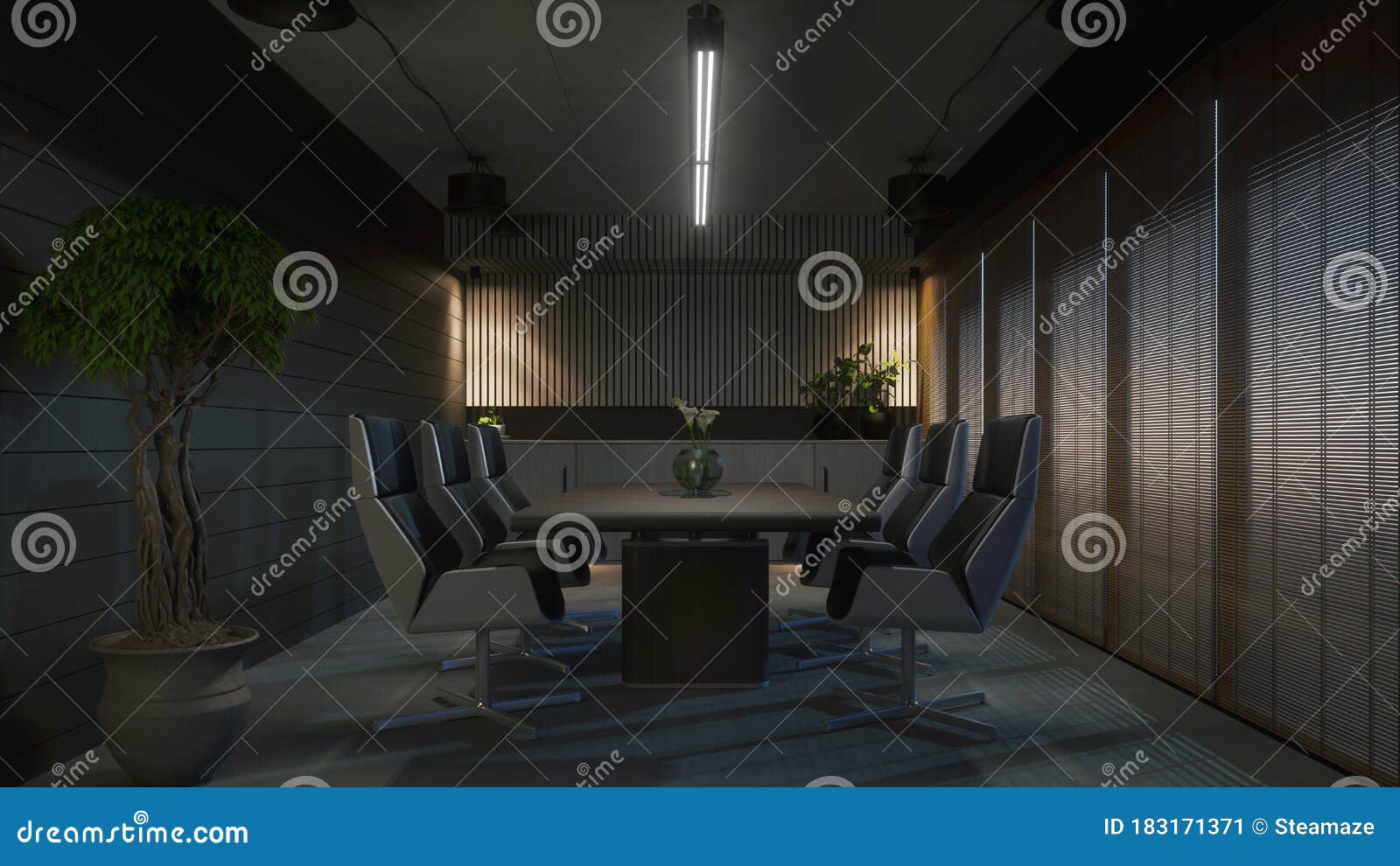 Meeting Room in Dark Style. 3d Illustration Stock Illustration ...