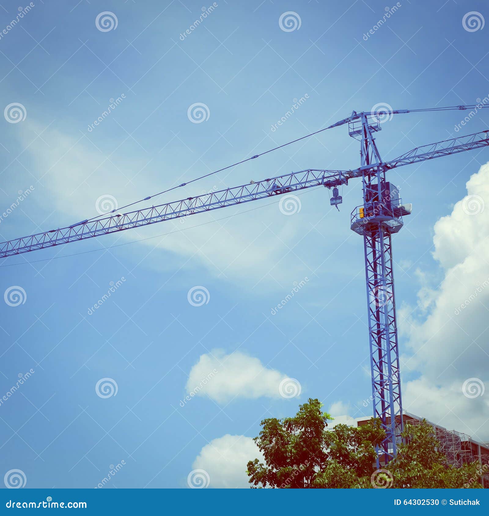 Large Construction Crane Machine with Clear Blue Sky Stock Photo ...