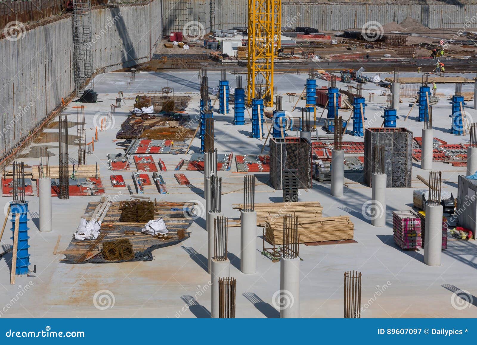 Large Construction Site with Concrete Foundation Stock Image - Image of ...