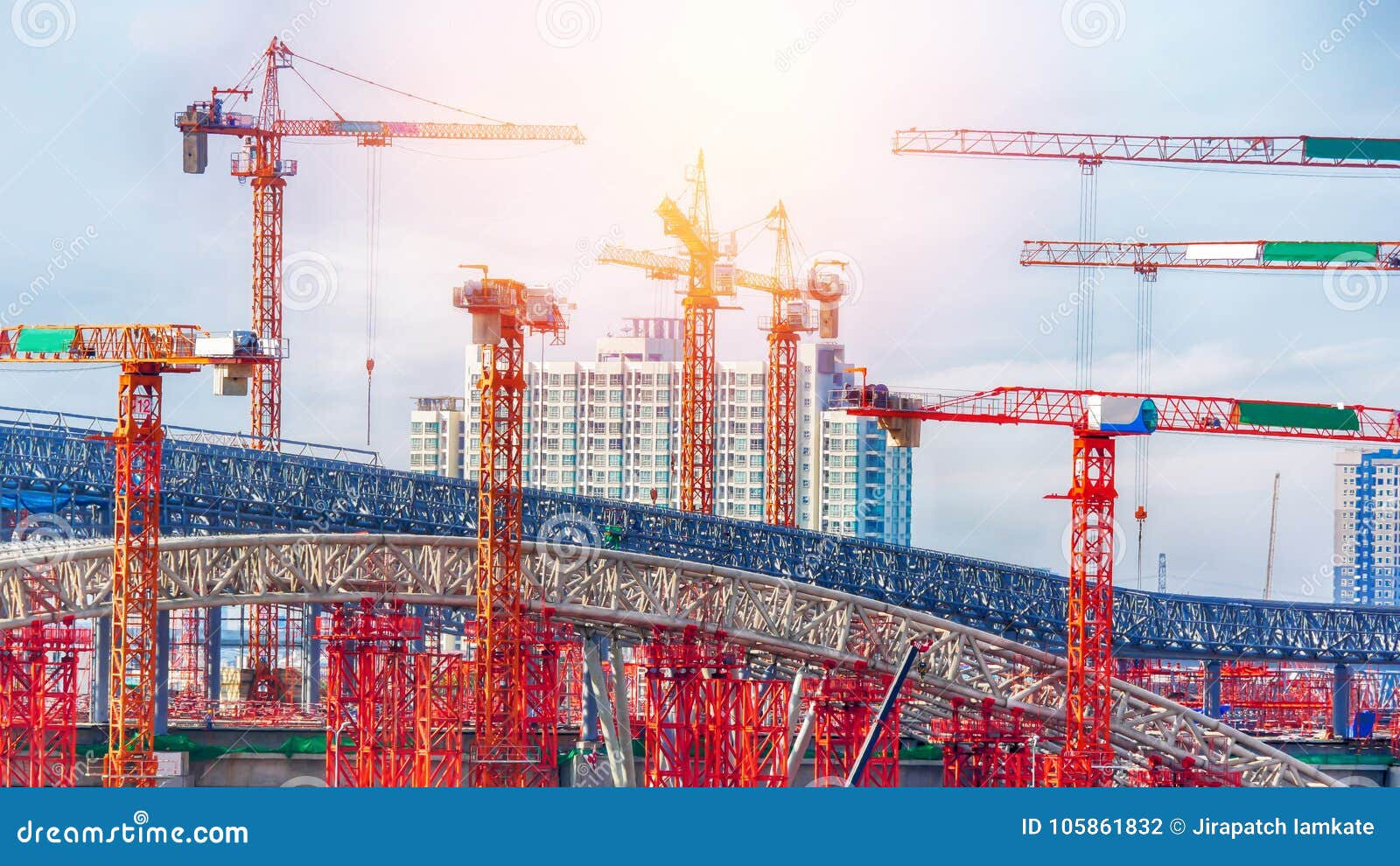 Large Construction Site Including Several Cranes Stock Photo - Image of ...