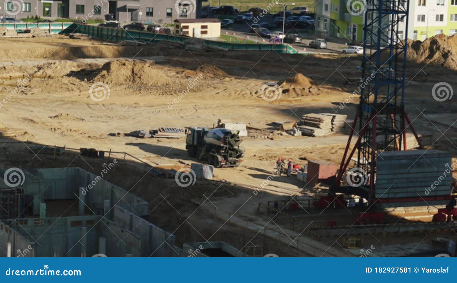 Large Construction Site with Sand Foundation Pit and Cranes Stock Video ...