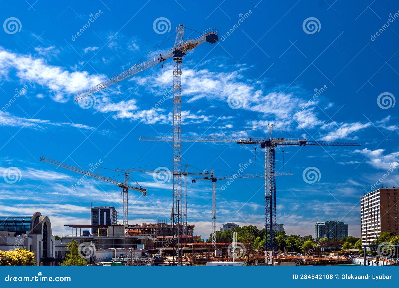 Large Construction Site with Six Cranes Stock Photo - Image of ...