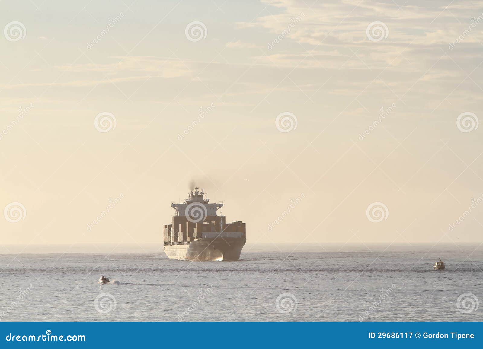 Large Container Cargo Ship in Distance Stock Image - Image of transport ...