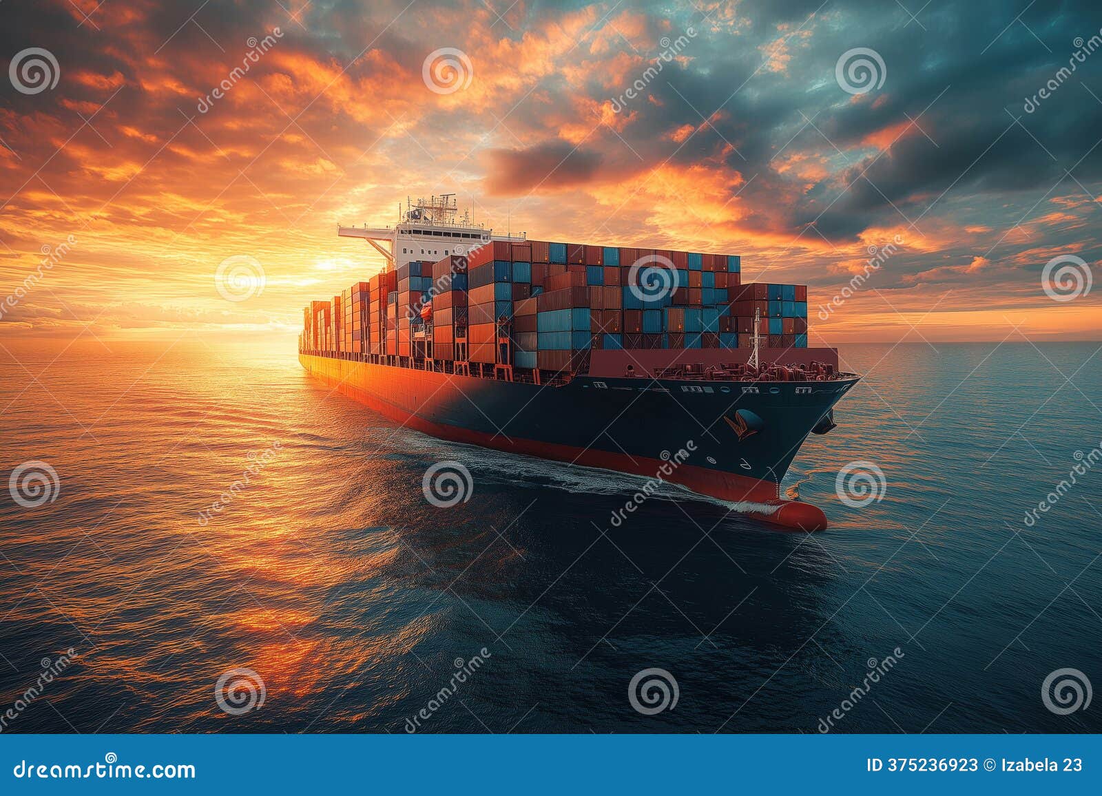 Large Container Ship Floating In The Ocean. Generative AI Royalty-Free ...