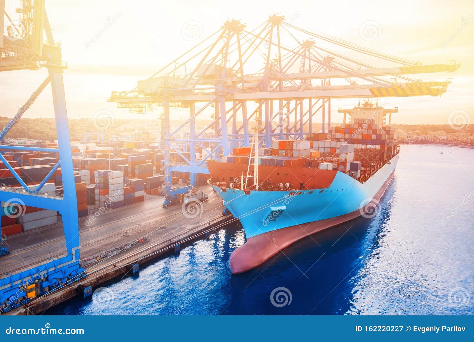 Large Container Ship Cargo Loading and Unloading in Deep Sea Port with ...