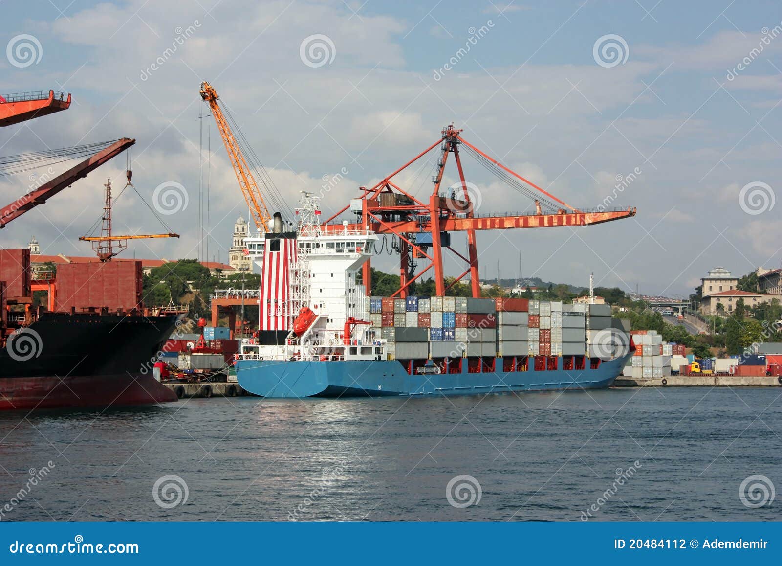 Large Container Ship in a Dock at Port Stock Photo - Image of blue ...