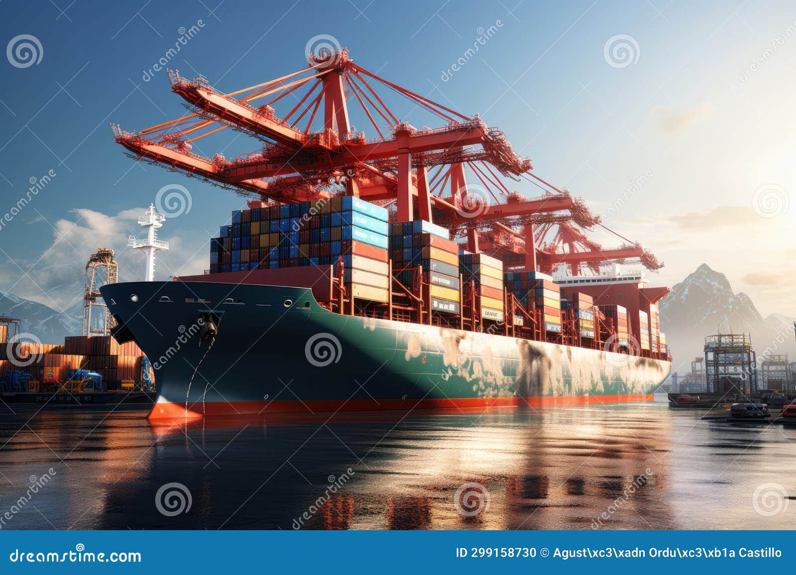 Large Container Ship Docking in the Port. Stock Illustration ...