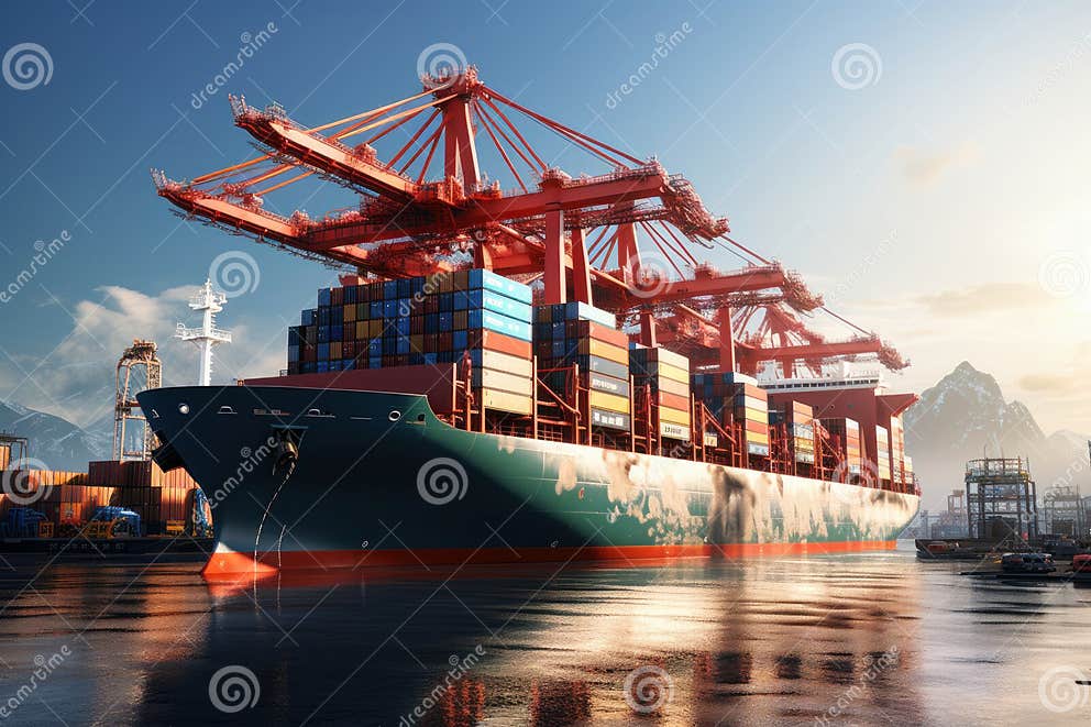 Large Container Ship Docking in the Port. Stock Photo - Image of water ...