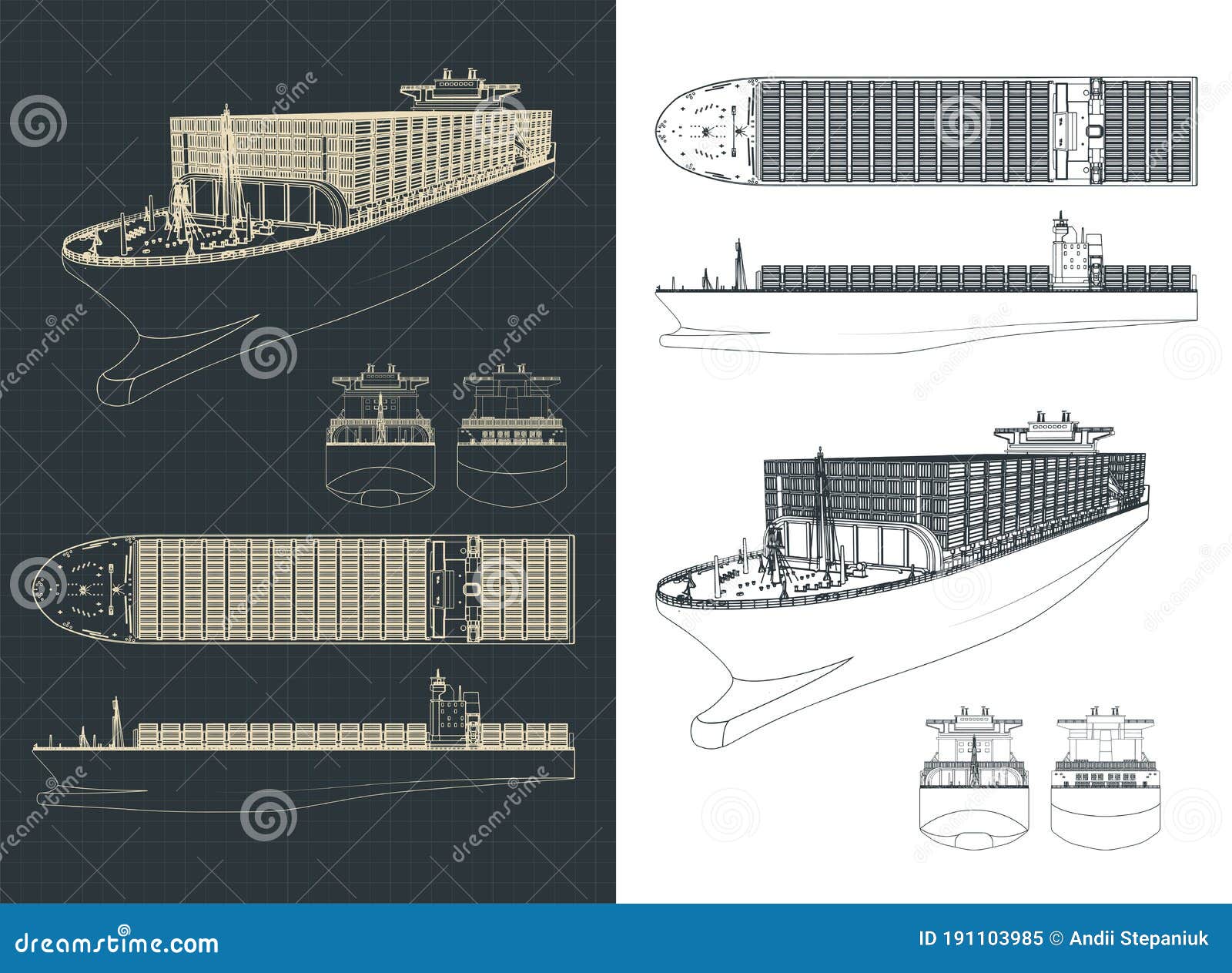 Large Container Ship Drawings Stock Vector - Illustration of industrial ...