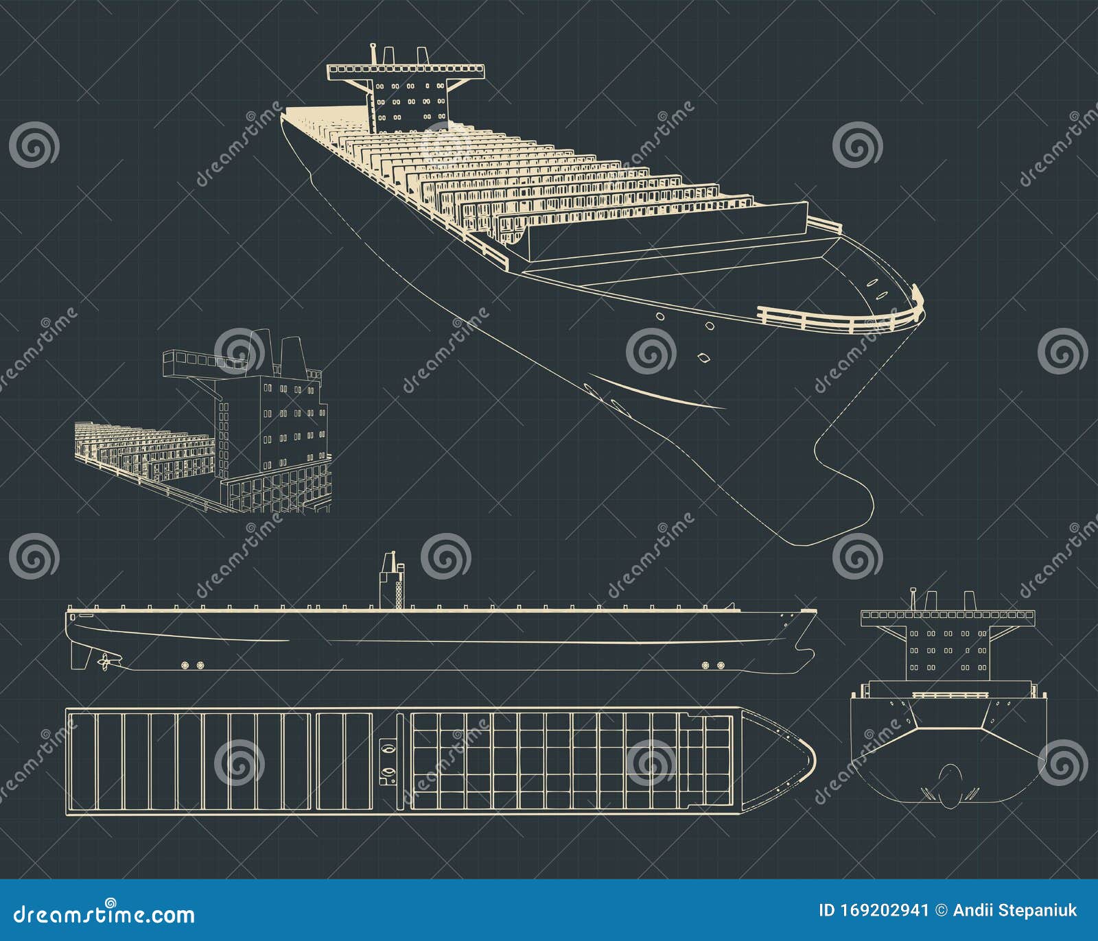 Large Container Ship Drawings Stock Vector - Illustration of outline ...