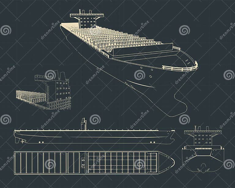 Large Container Ship Drawings Stock Vector - Illustration of outline ...