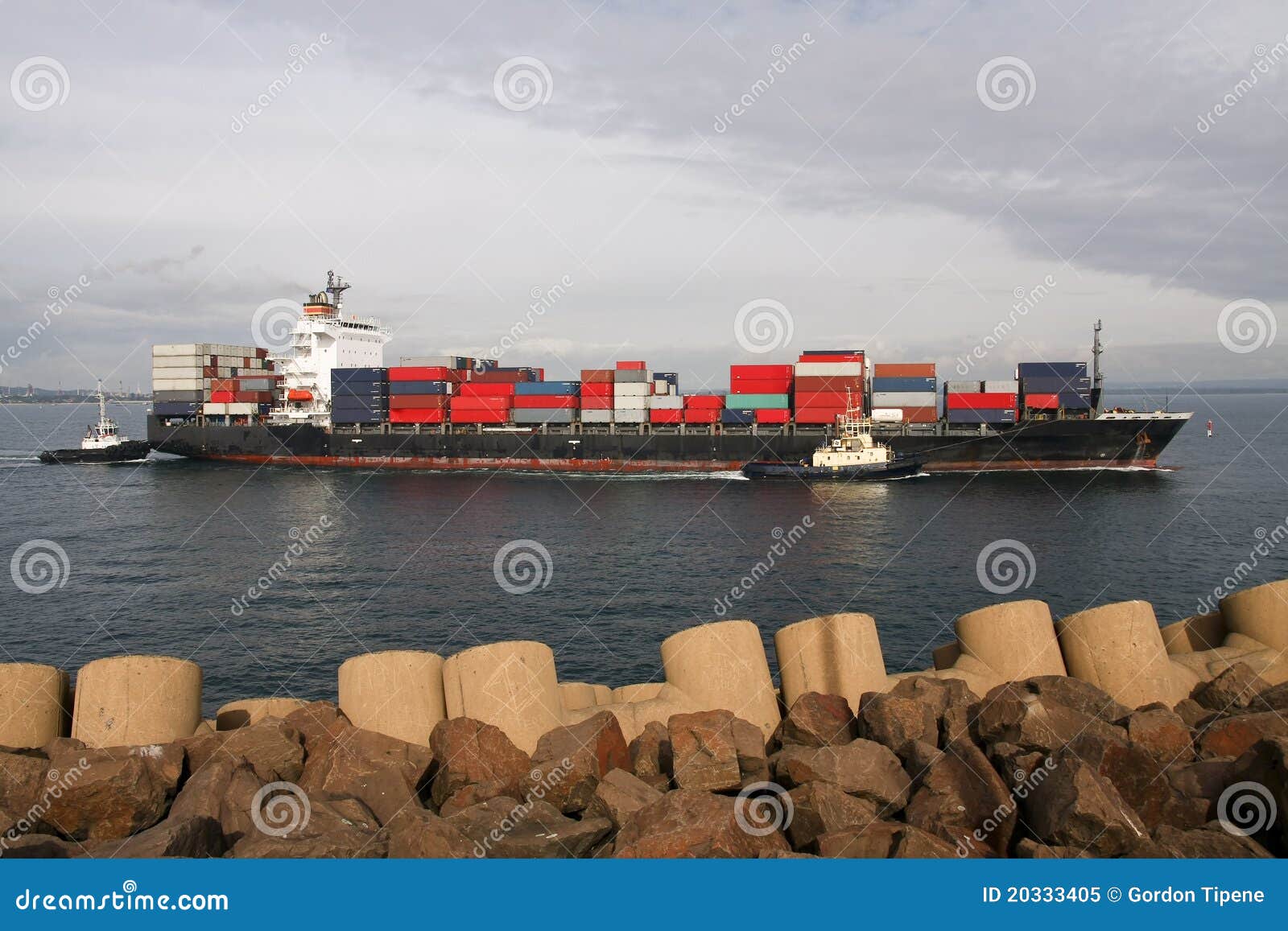 Large Container Ship Entering Harbour Stock Image - Image of heavy ...