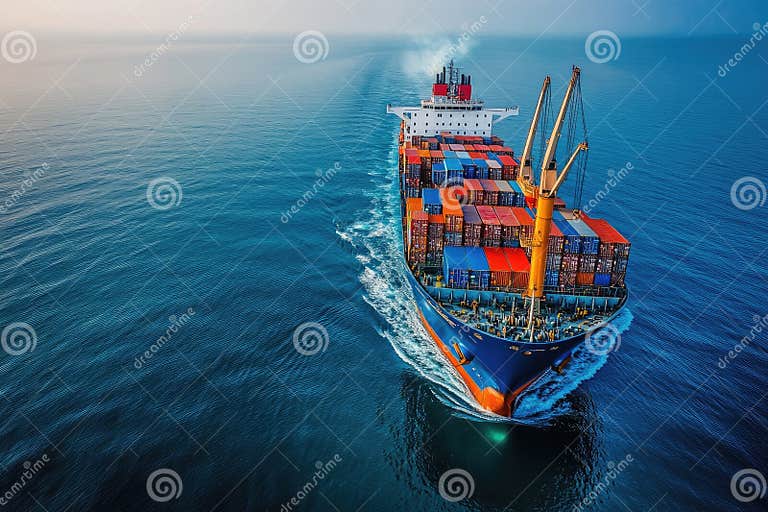 A Large Container Ship is Floating Majestically on the Ocean Stock ...