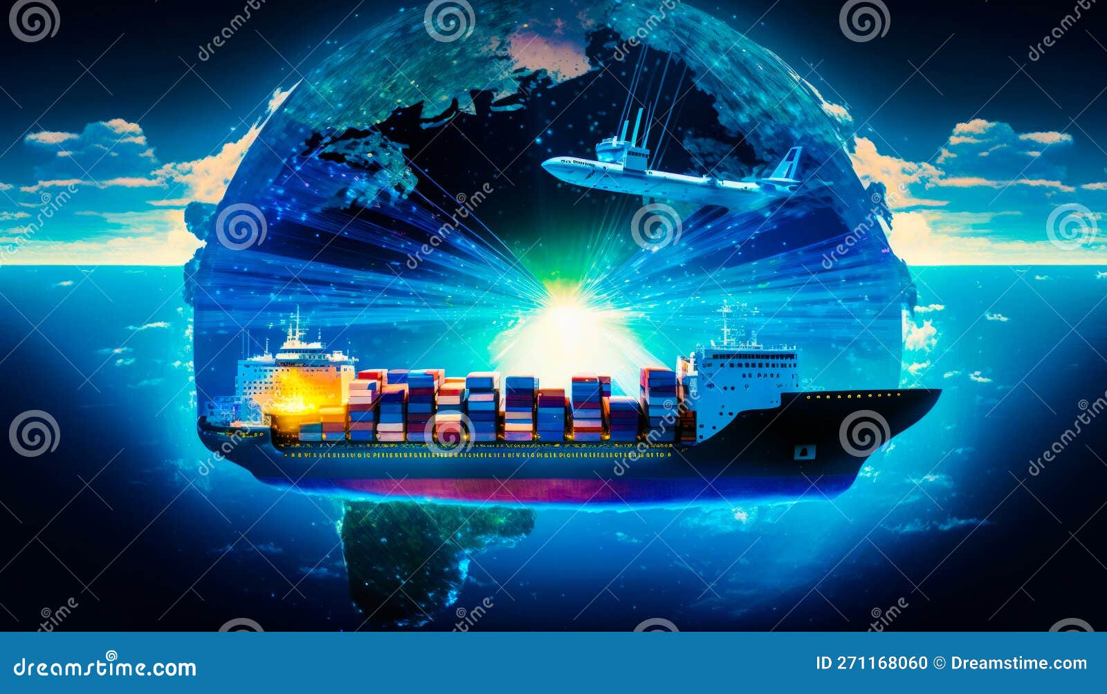 Large Container Ship Floating in the Ocean. Generative AI Stock ...