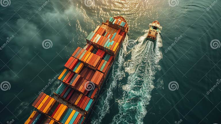 A Large Container Ship is Floating on the Surface of a Vast Body of ...