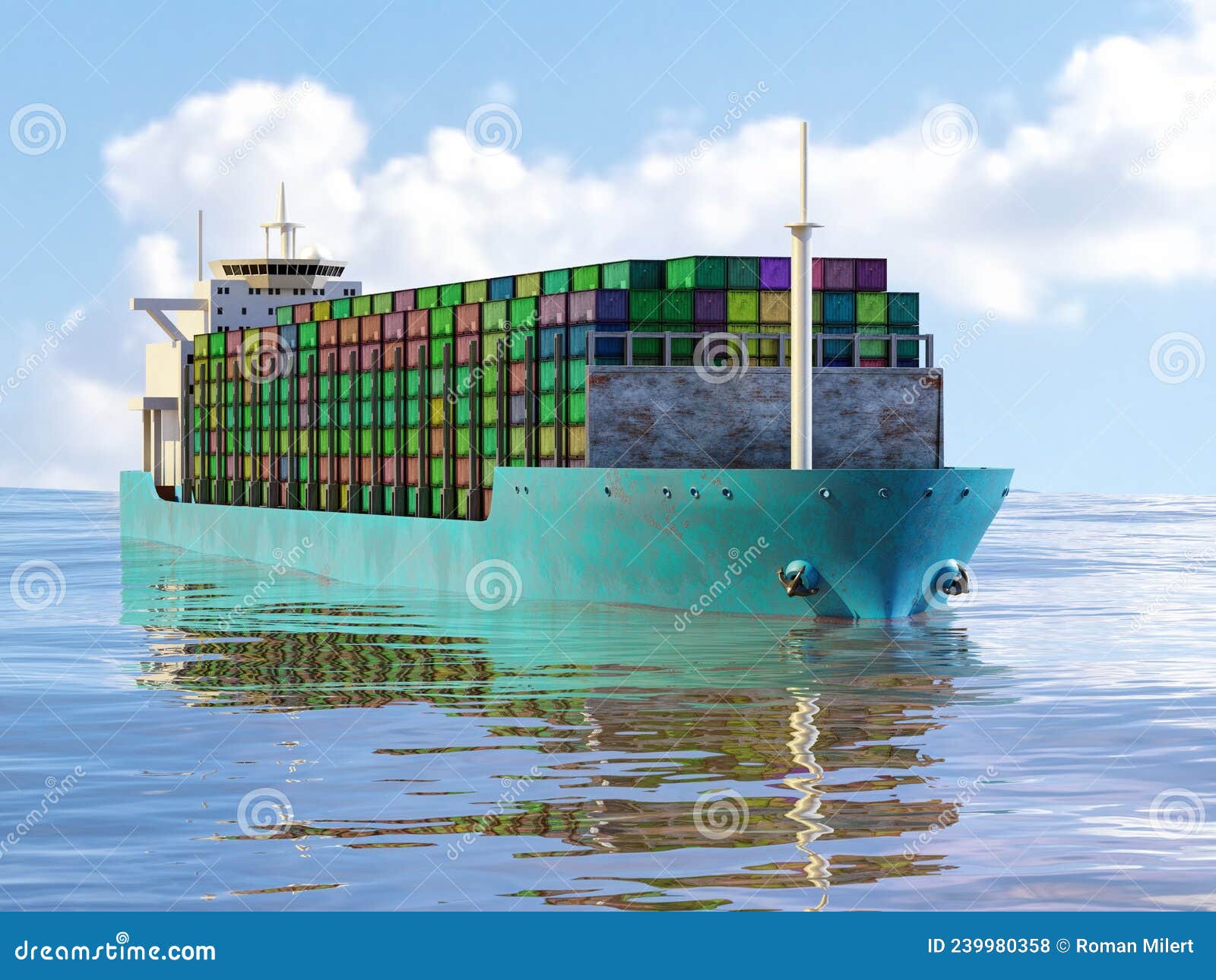 Large Container Ship with Full Cargo Load Stock Illustration ...