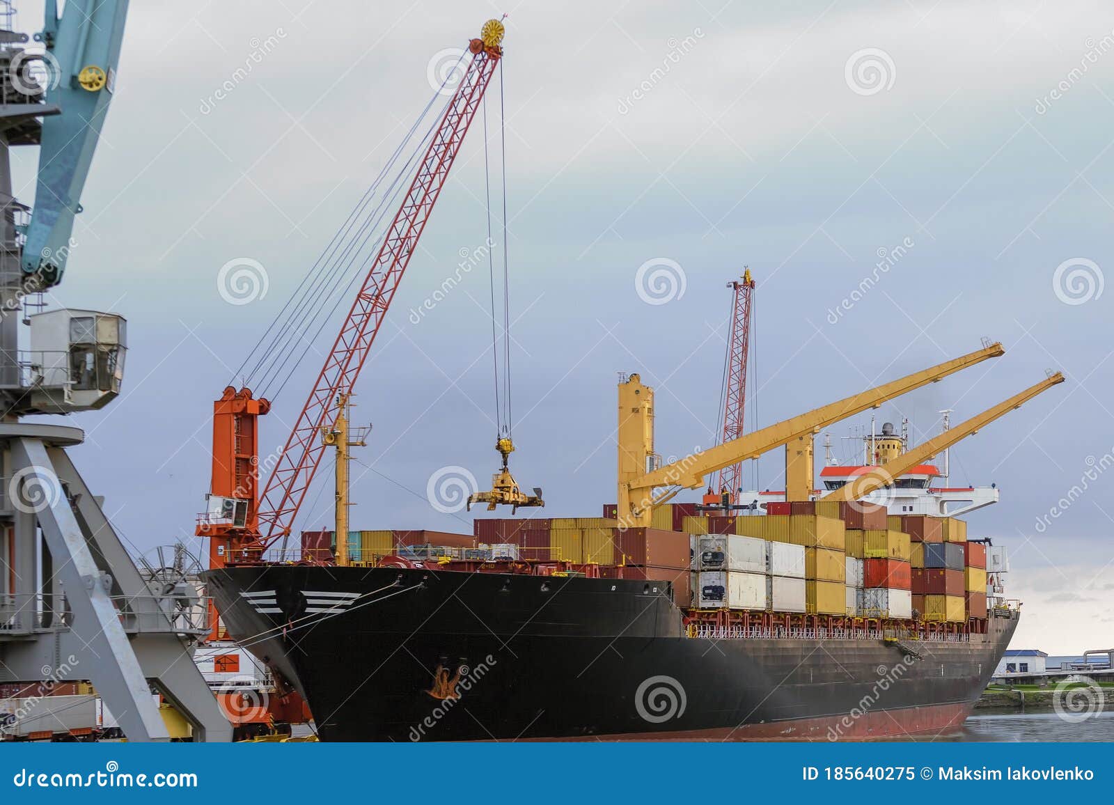 Large Container Ship Moored for Loading at Port Stock Image - Image of ...