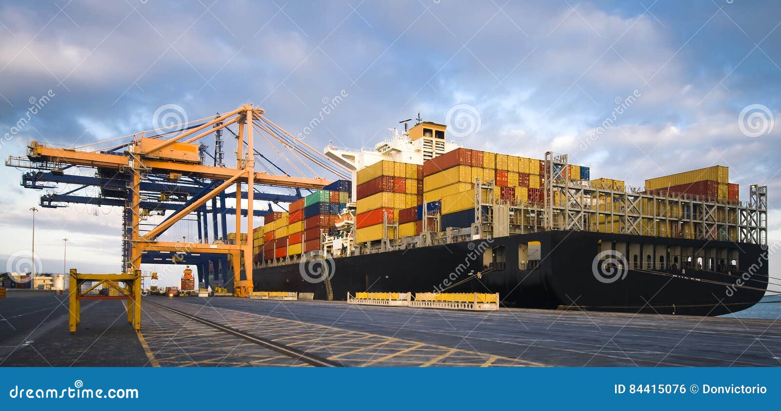 Large Container Ship Moored in Port during Cargo Operation Stock Photo ...