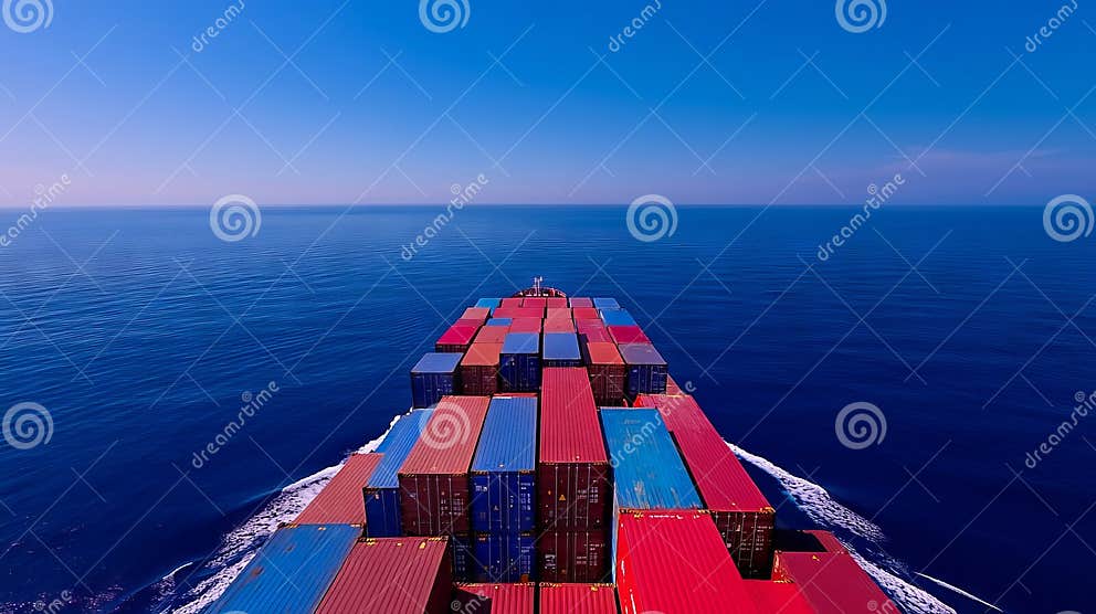 A Large Container Ship Sailing in the Ocean at Sunset Stock Image ...