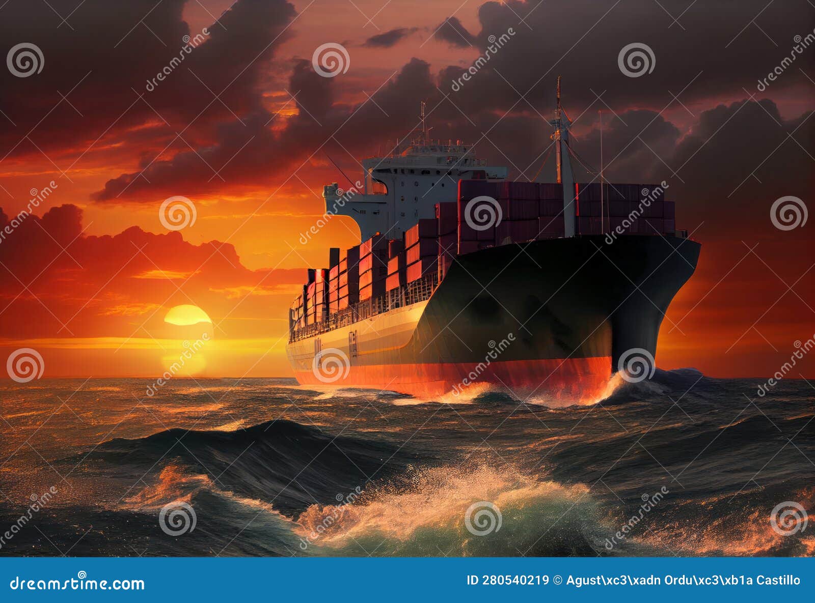 Large Container Ship, Sailing at Sunset. Gernerative AI. Stock ...