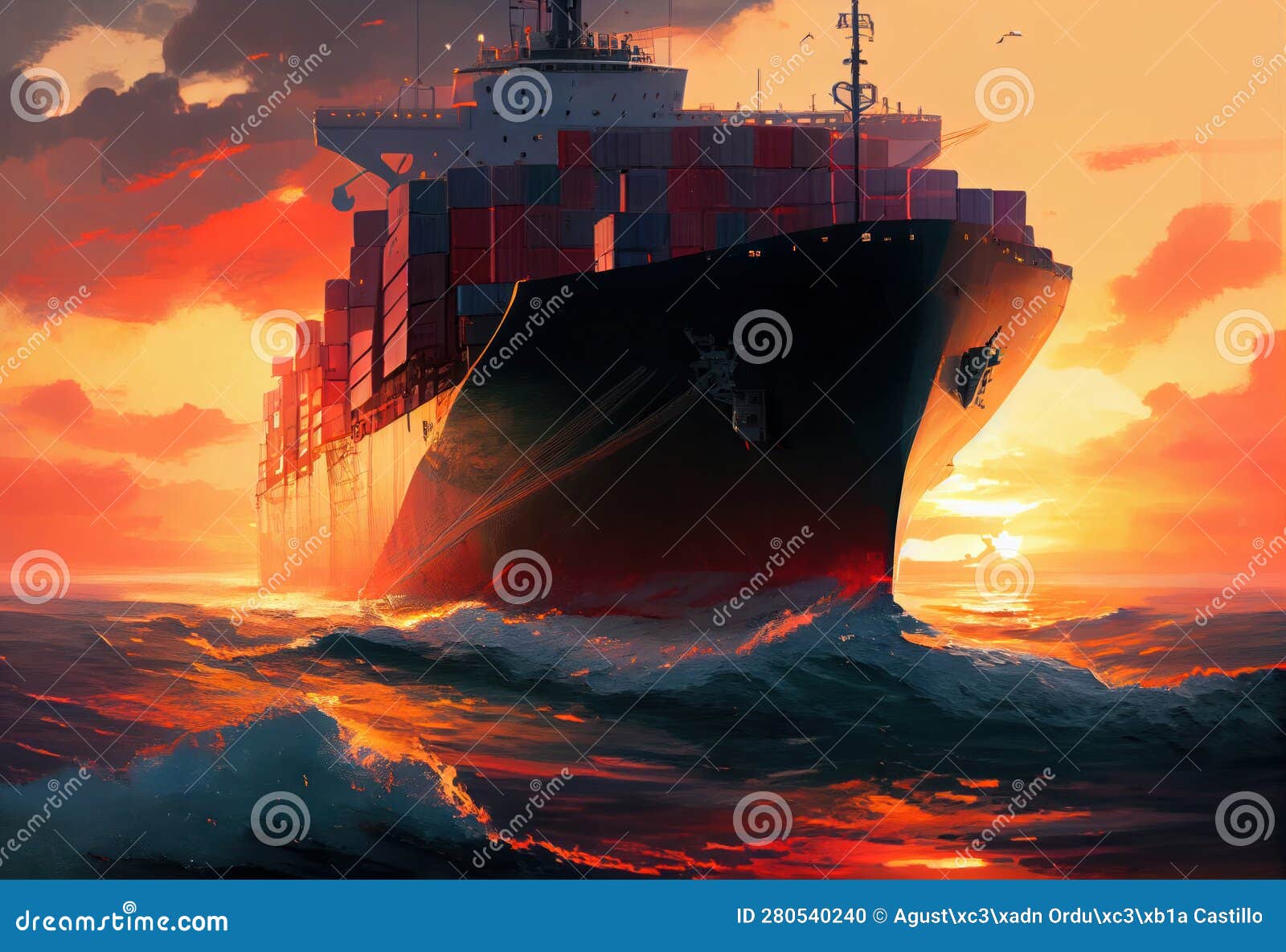 Large Container Ship, Sailing at Sunset. Gernerative AI. Stock ...