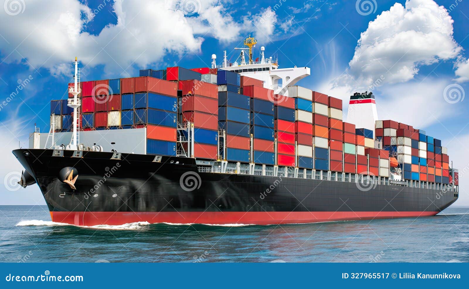 A Large Container Ship Sails through the Ocean with Stacks of Colorful ...