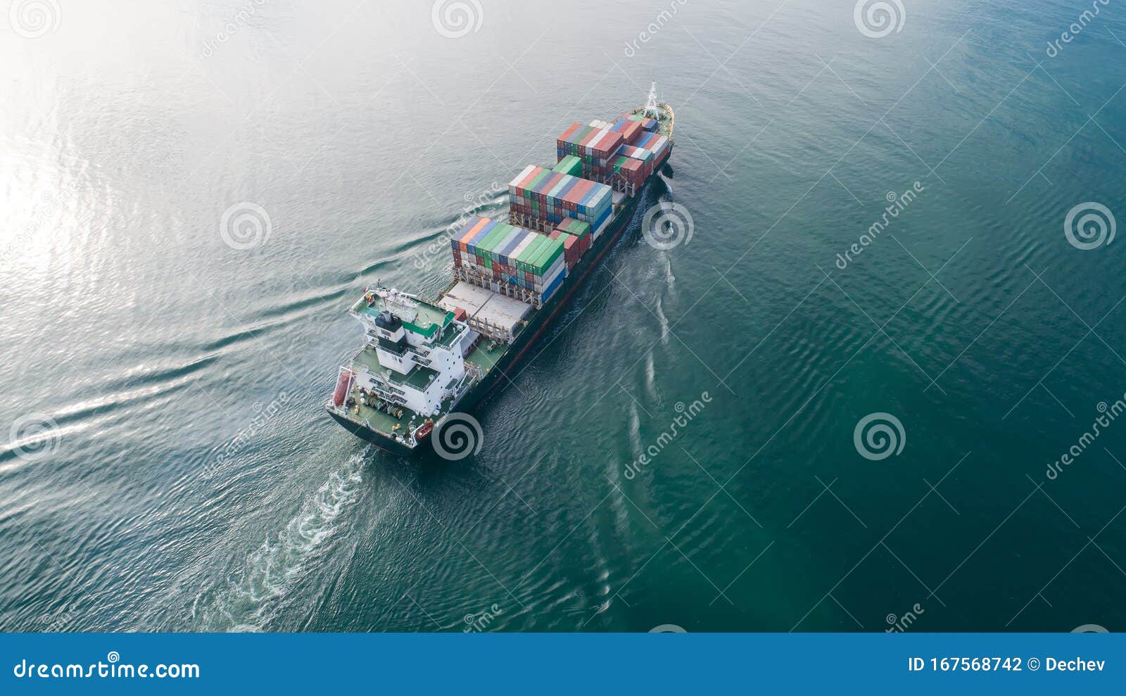 Large Container Ship At Sea. Aerial Top View Of Cargo Container Ship ...