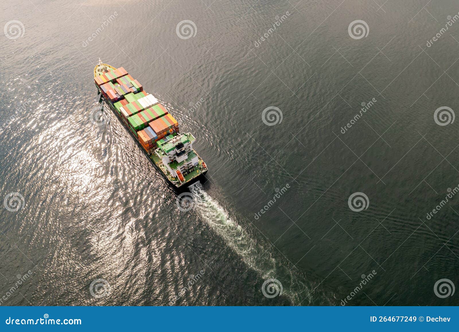 Large Container Ship at Sea. Aerial View of Cargo Container Ship Vessel ...